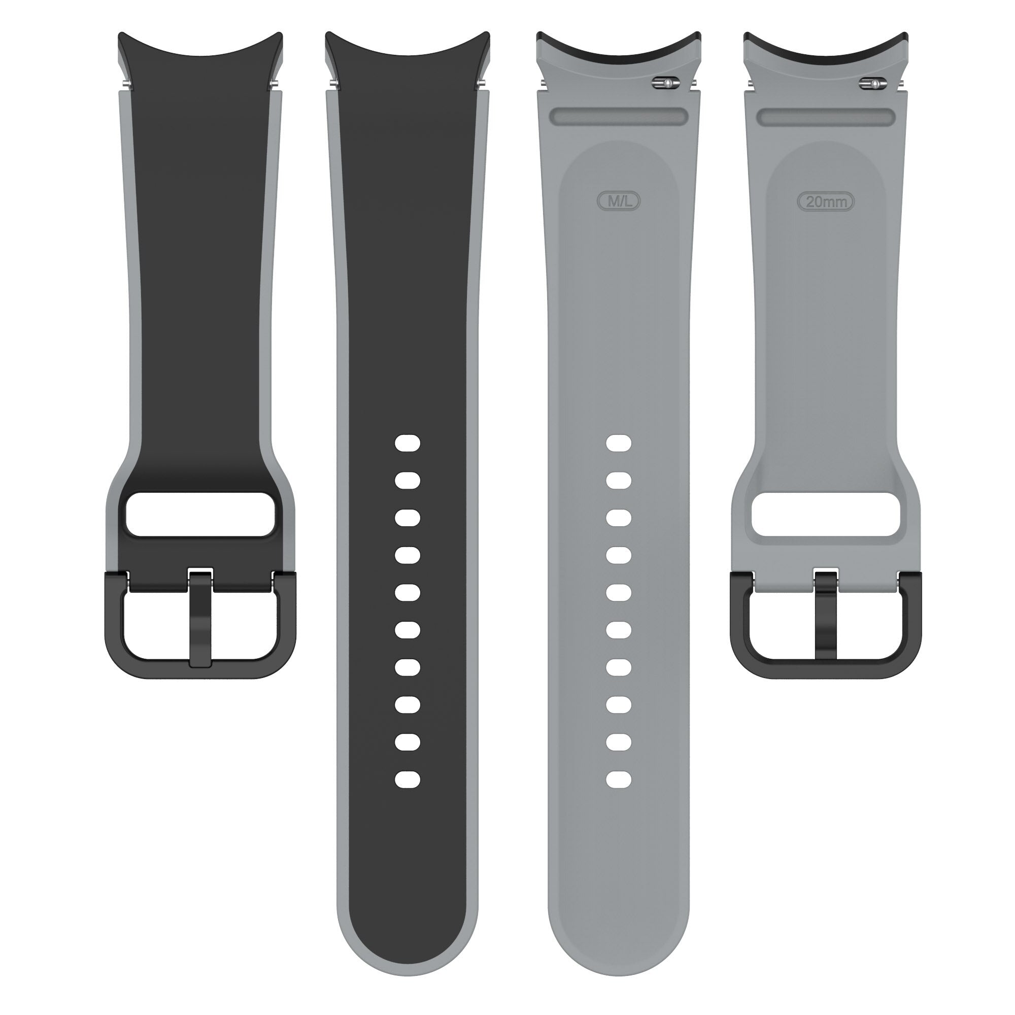 20mm Samsung Galaxy Watch Strap/Band | Black/Grey Elite Silicone Strap ...