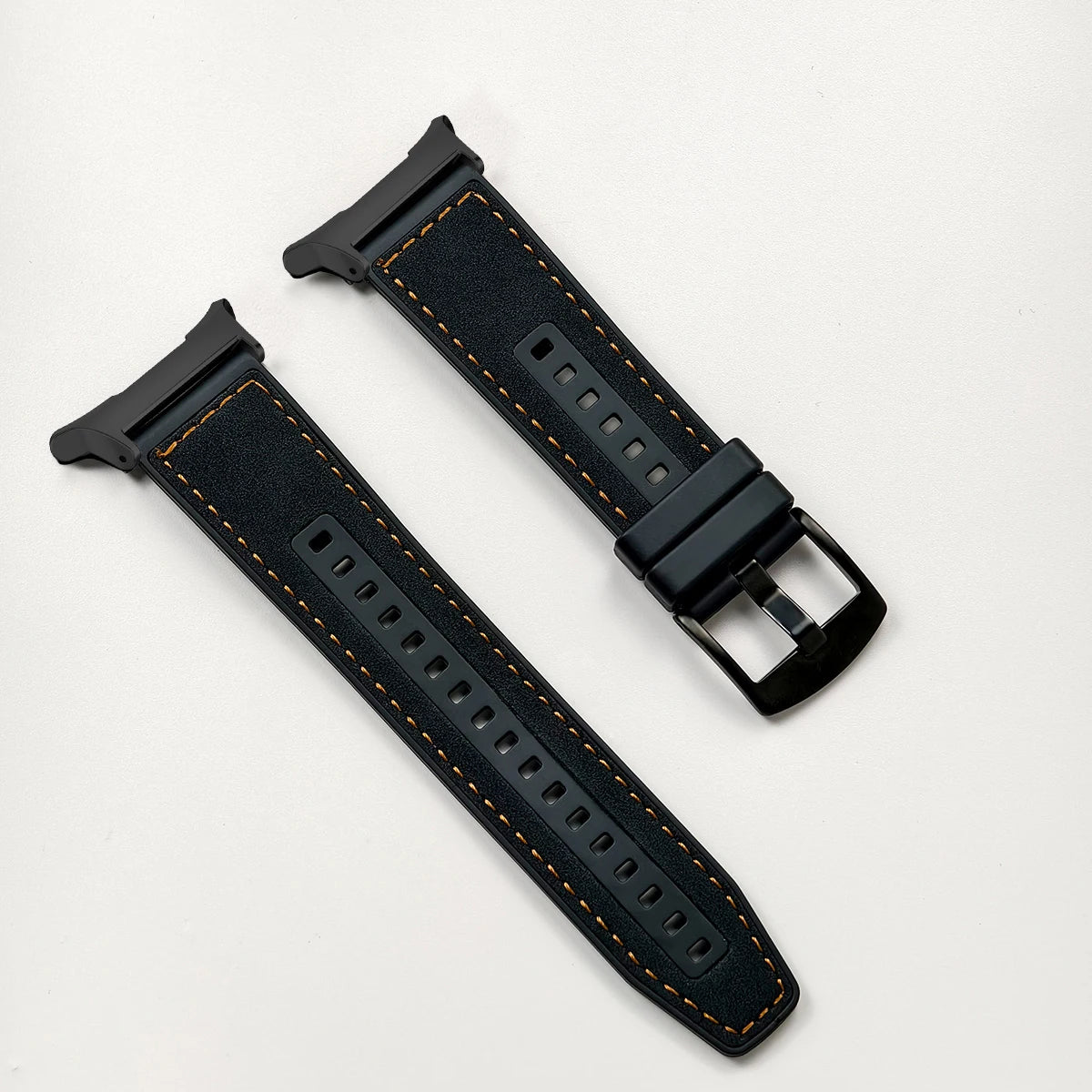 24mm Samsung Galaxy Watch Ultra Strap/Band (47mm) | Black/Orange Leath ...